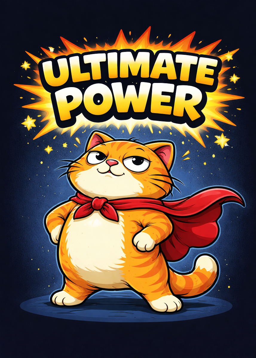 'Super Cat with Ultimate Power' Poster, picture, metal print, paint by ...