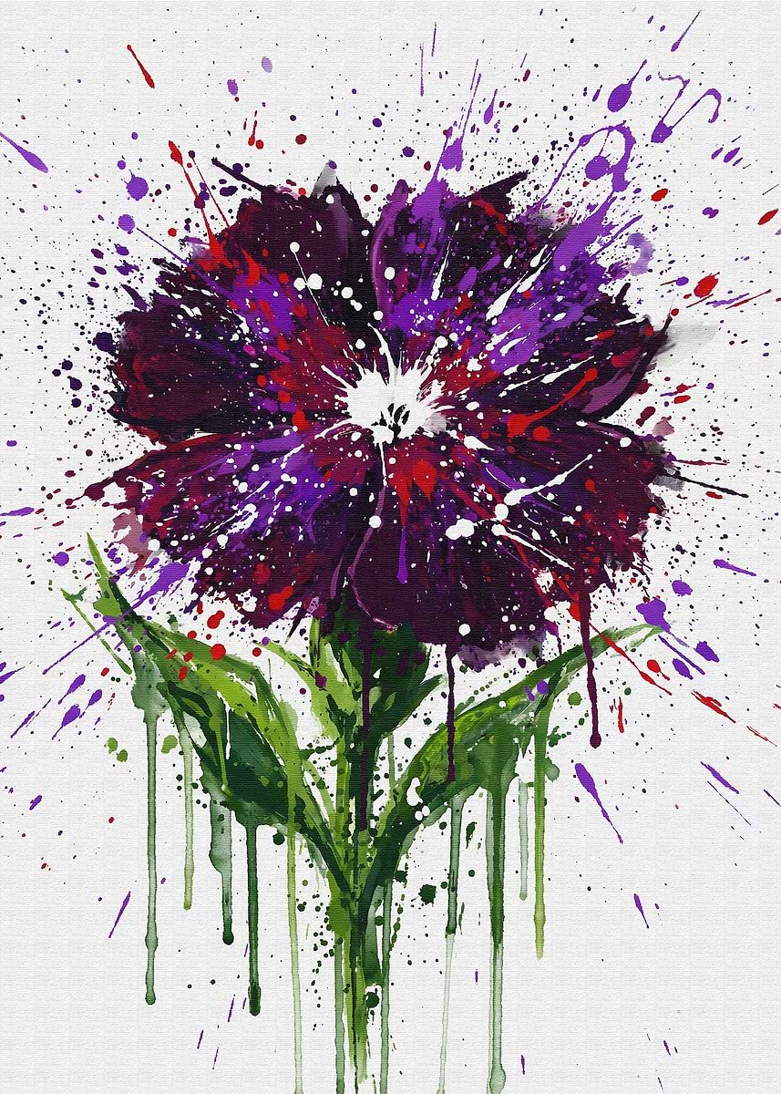 'Abstract Floral Painting with Splatter Effect' Poster, picture, metal ...