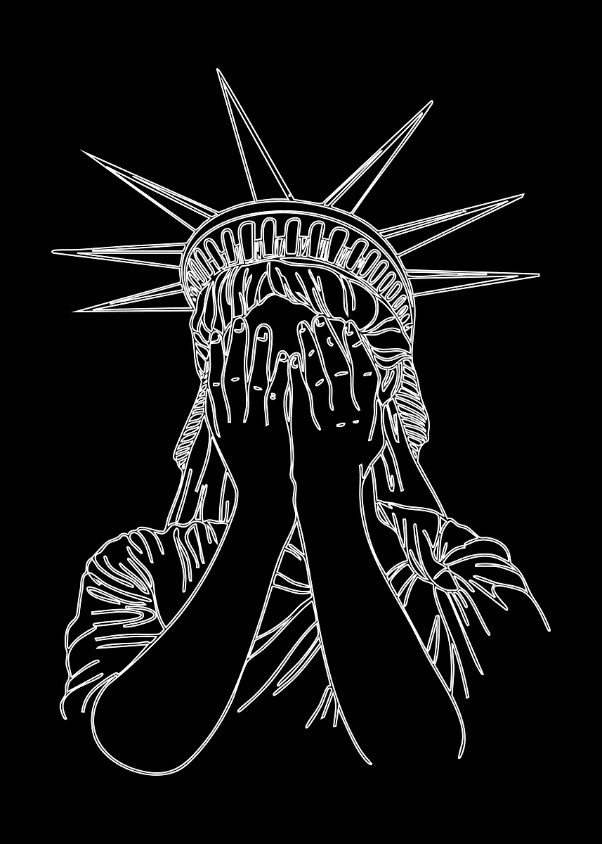 'Statue of Liberty Crying Line Art' Poster, picture, metal print, paint ...