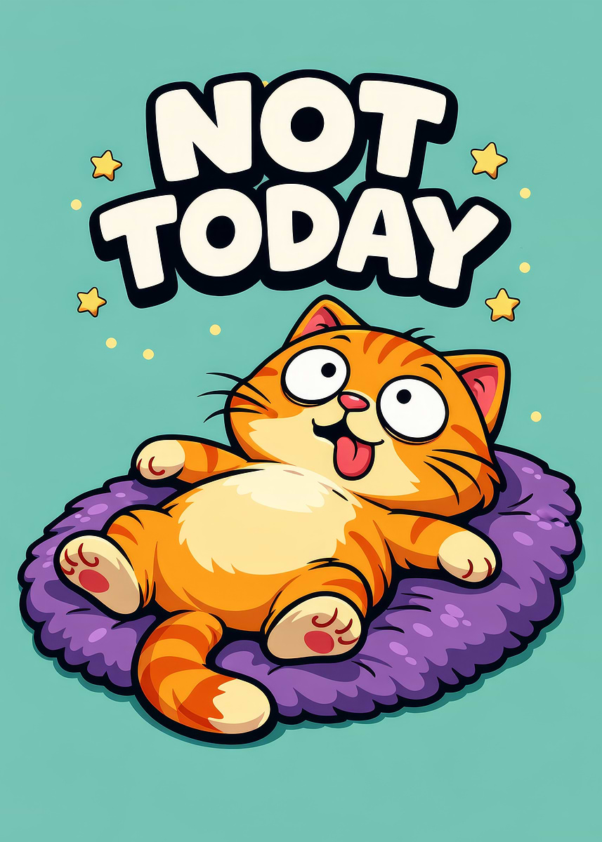 'Cartoon Cat - Not Today' Poster, picture, metal print, paint by ...