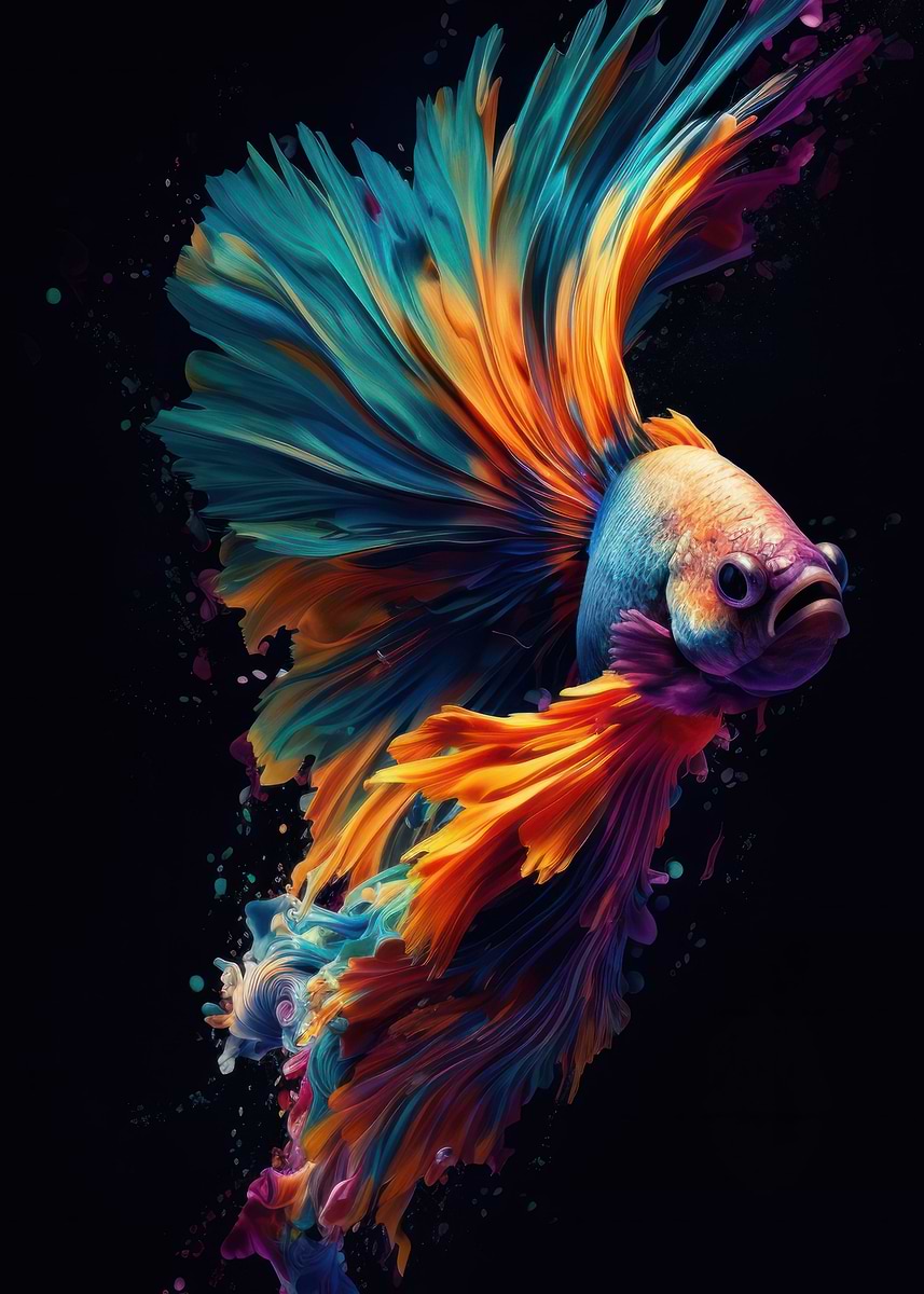 'Colorful Betta Fish on Black Background' Poster, picture, metal print ...