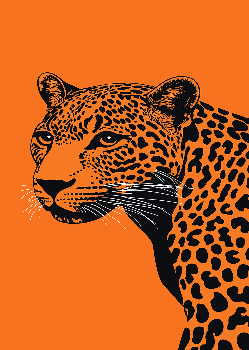 'Leopard Portrait on Orange Background' Poster, picture, metal print ...
