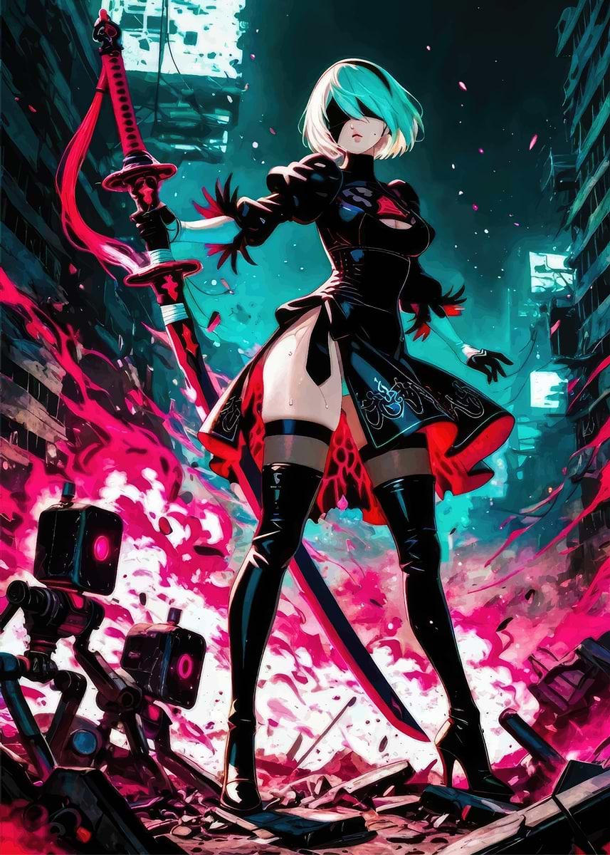 '2B Nier Automata Digital Art' Poster, picture, metal print, paint by ...