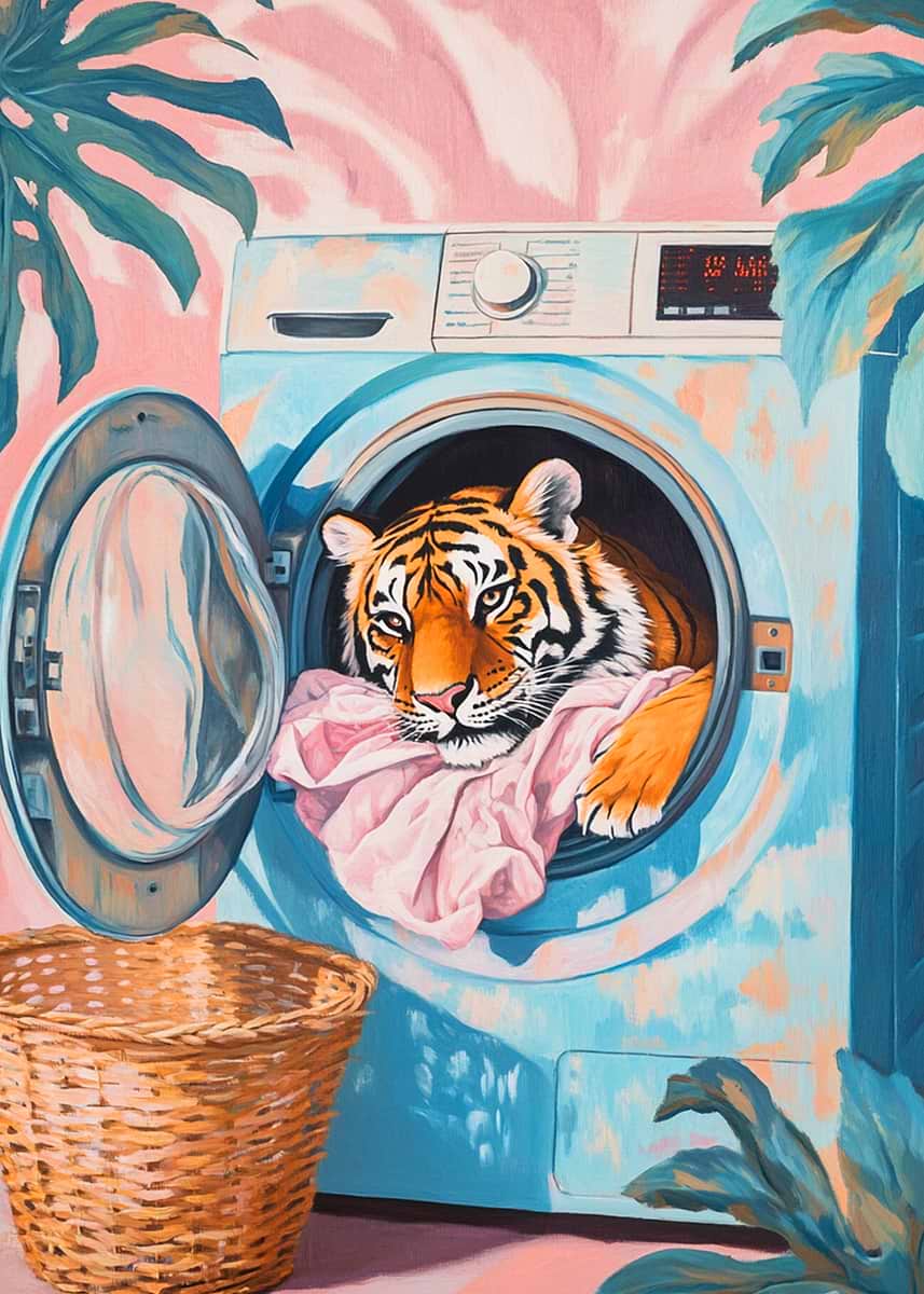 'Tiger in Washing Machine Painting' Poster, picture, metal print, paint ...