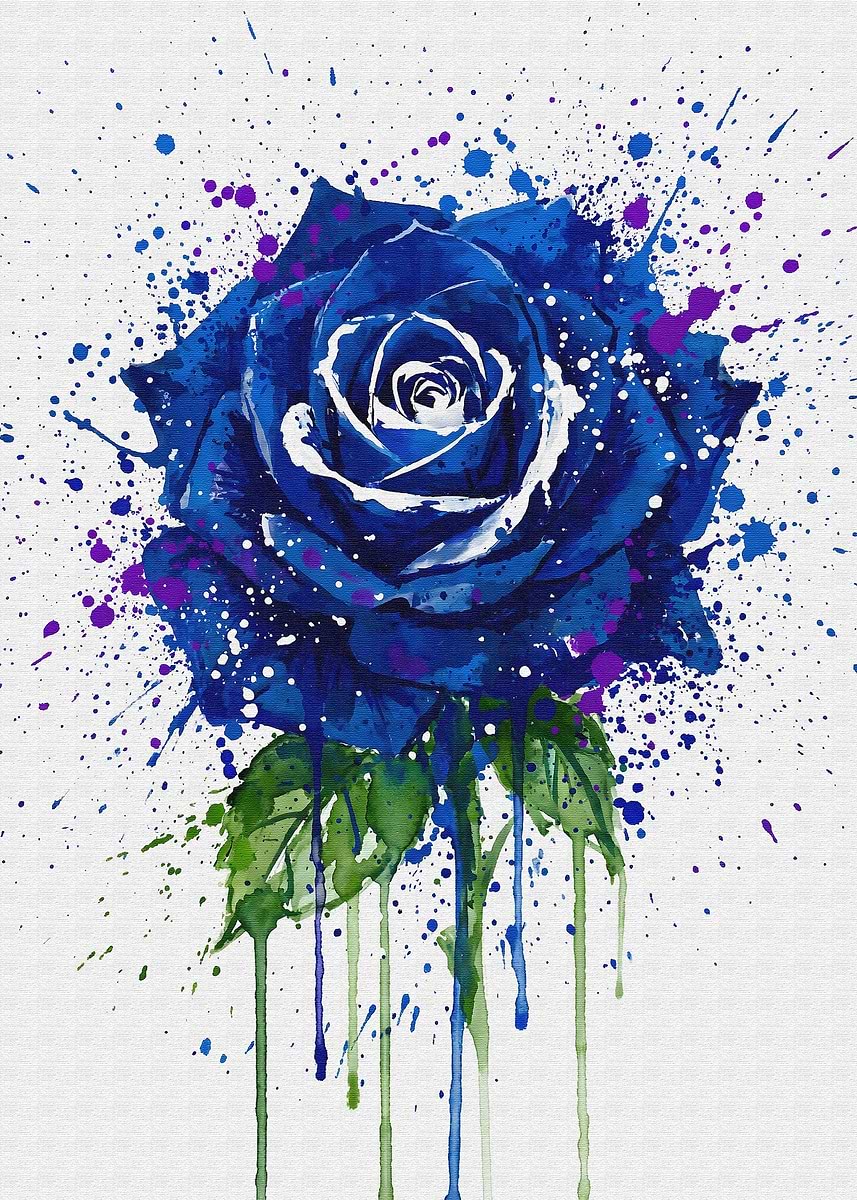'Blue Rose Watercolor Splatter Art' Poster, picture, metal print, paint ...