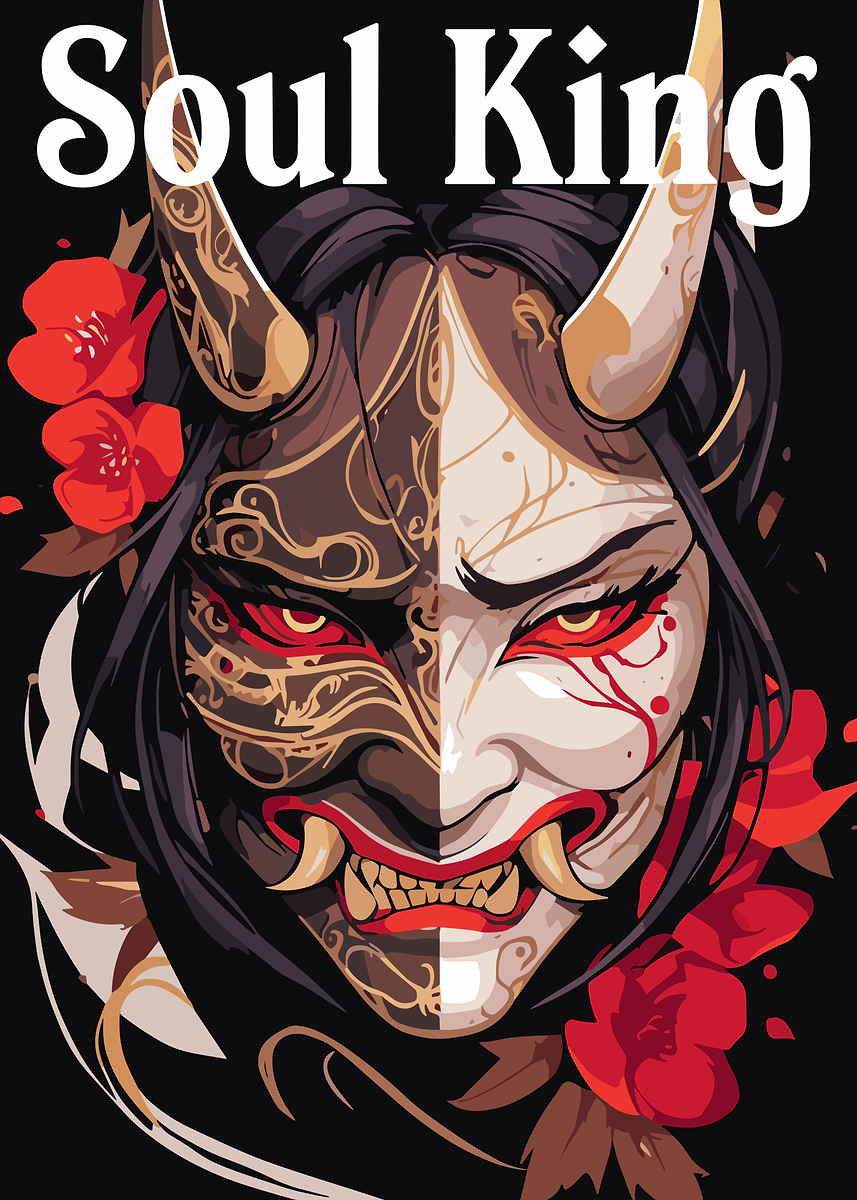 'Soul King Oni Mask Illustration' Poster, picture, metal print, paint ...