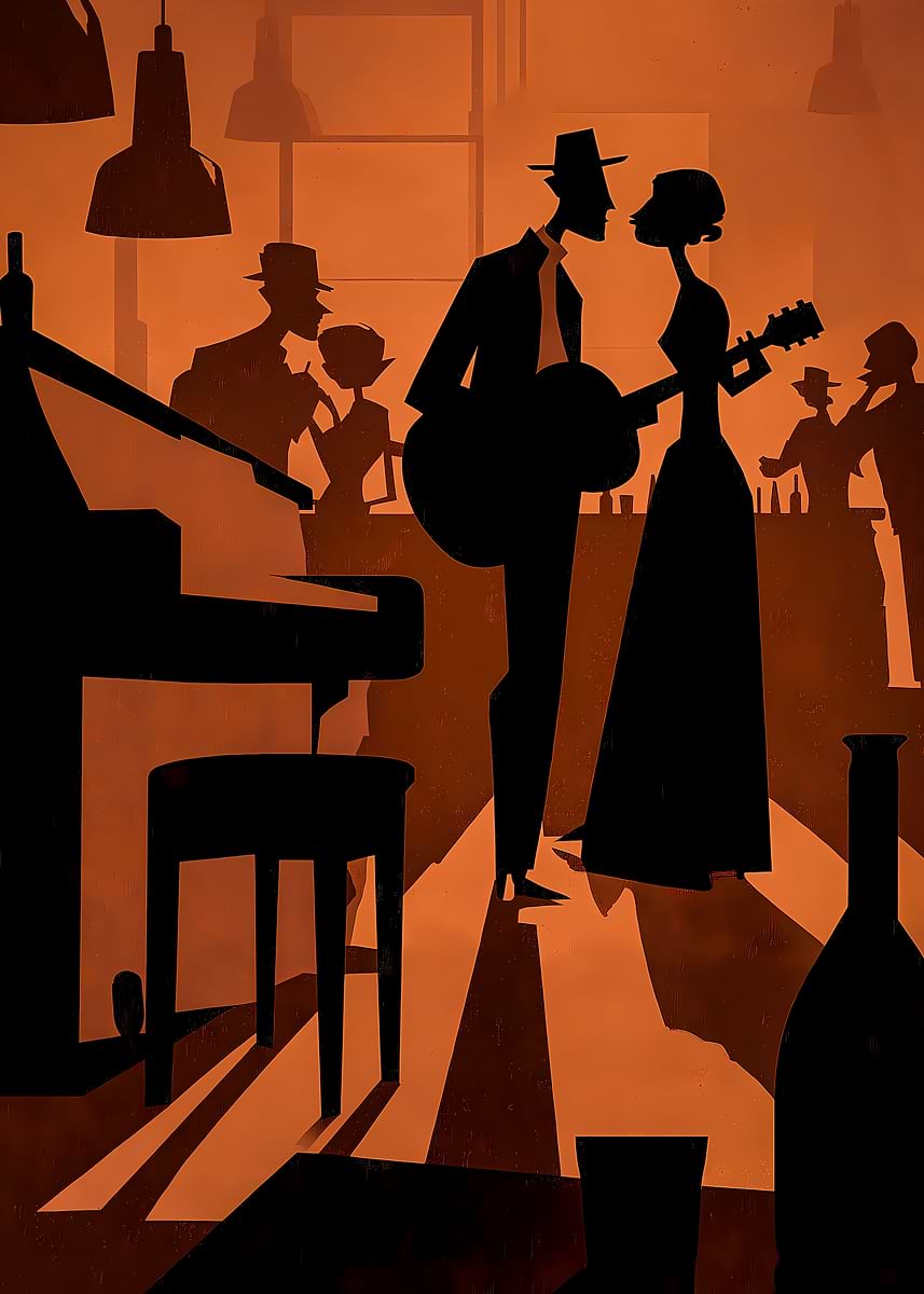 'Jazz Club Silhouette Illustration' Poster, picture, metal print, paint ...