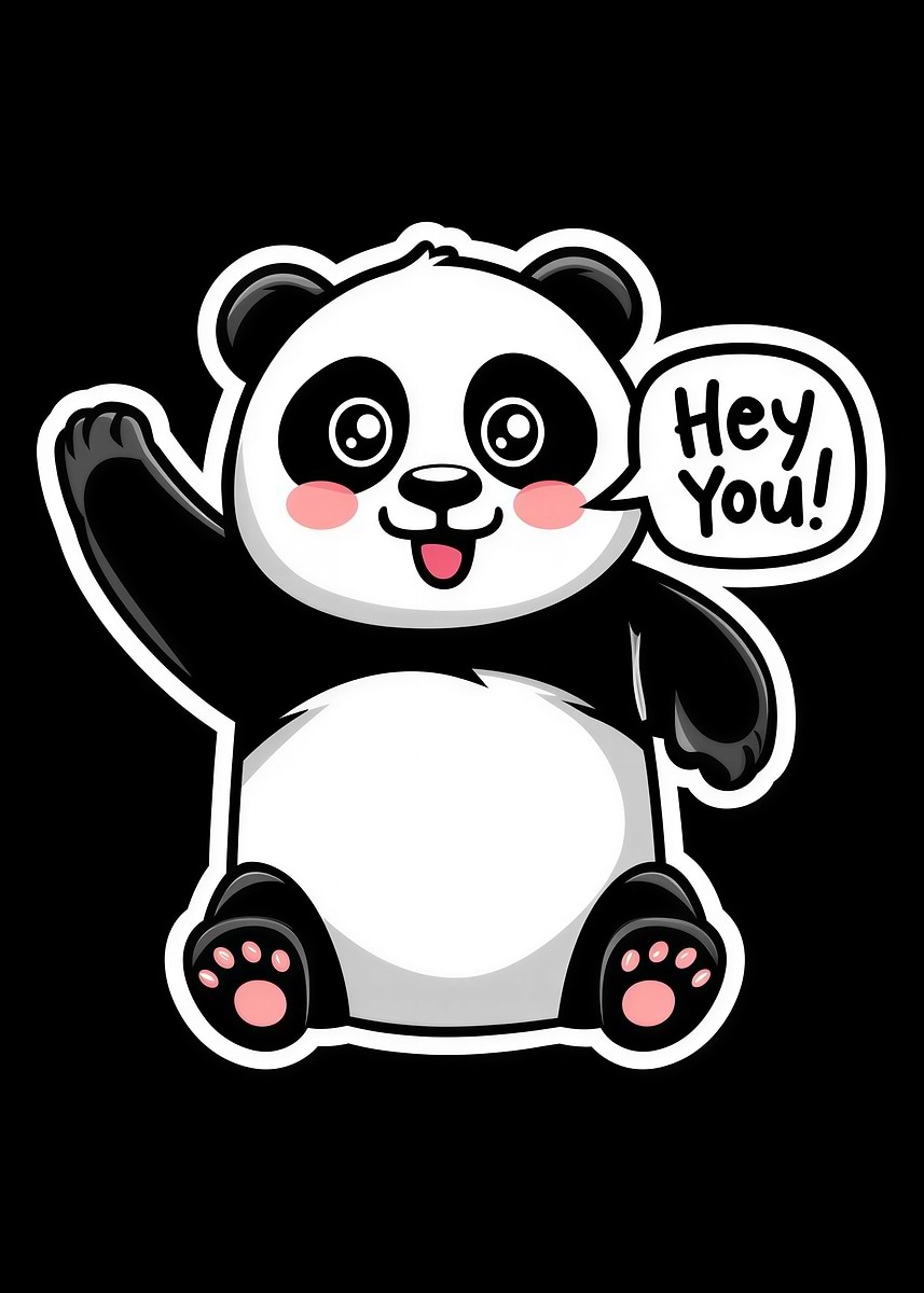 'Cute Panda Waving Hello Cartoon' Poster, picture, metal print, paint ...