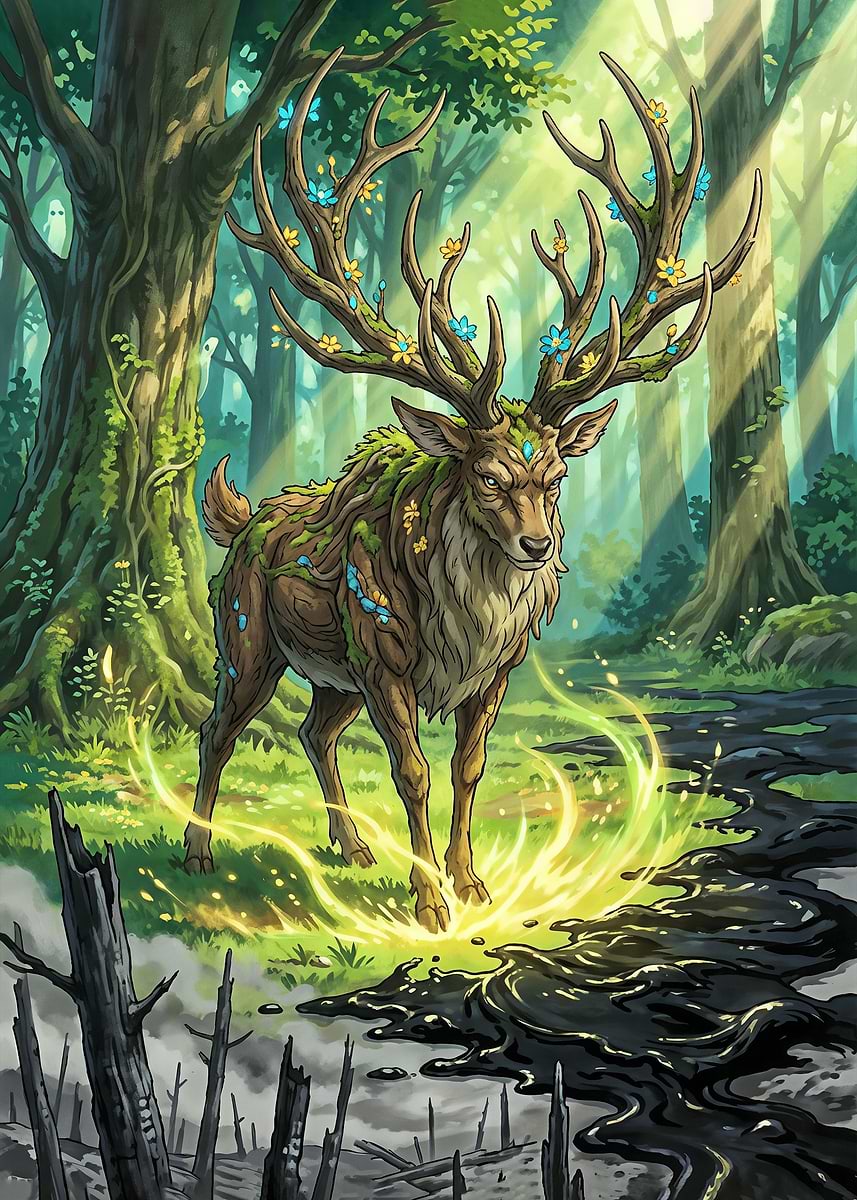 'Forest Guardian Deer with Floral Antlers' Poster, picture, metal print ...