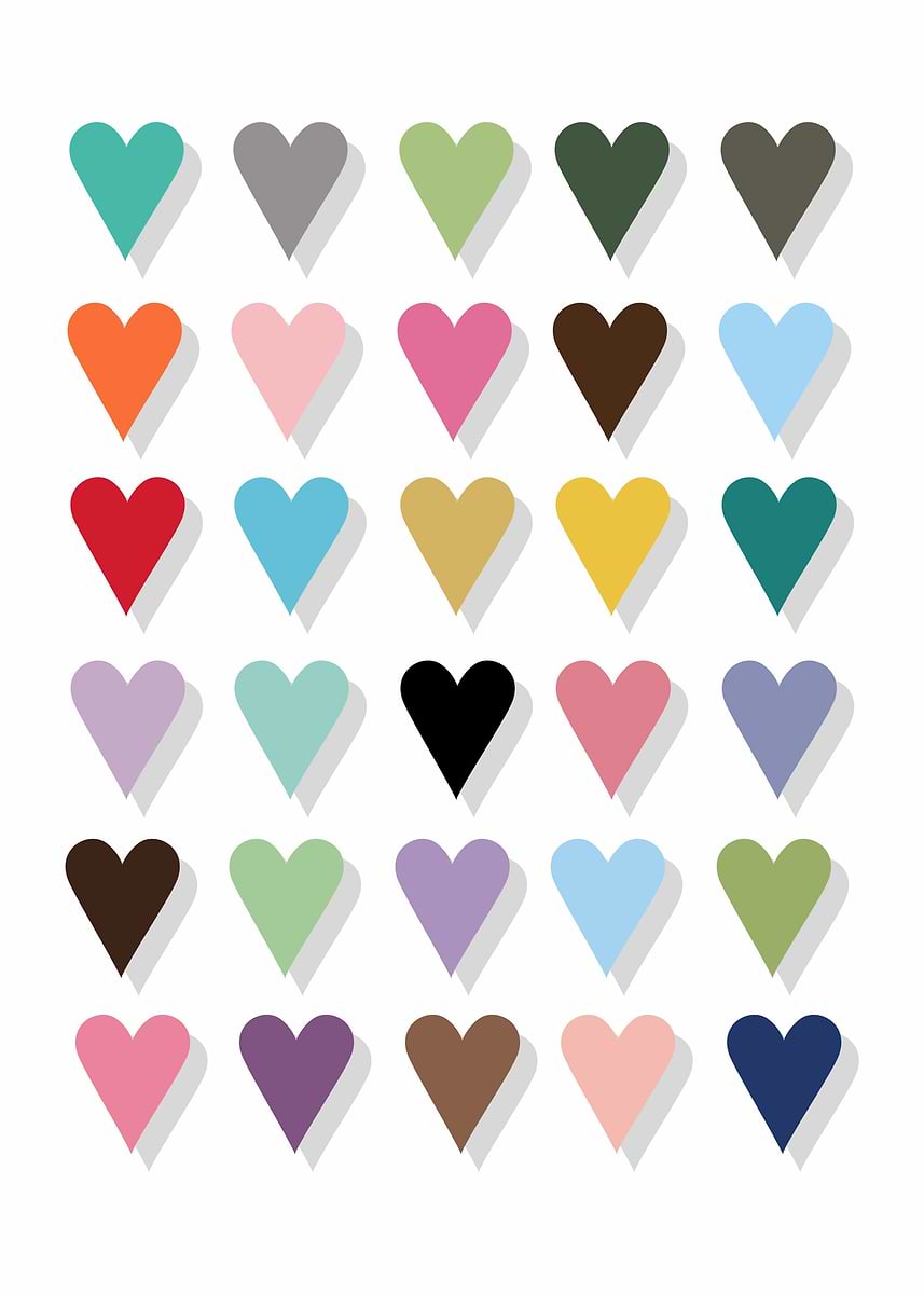 'Colorful Heart Pattern on White Background' Poster, picture, metal ...