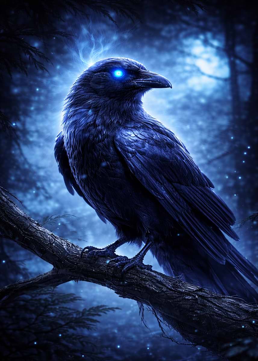 'Mystical Raven Perched on Branch' Poster, picture, metal print, paint ...
