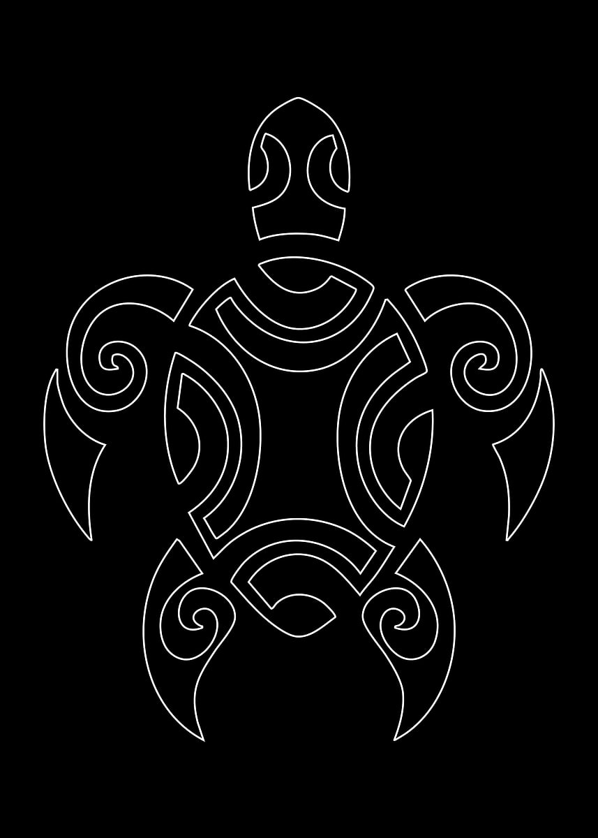 'Tribal Turtle Outline on Black Background' Poster, picture, metal ...