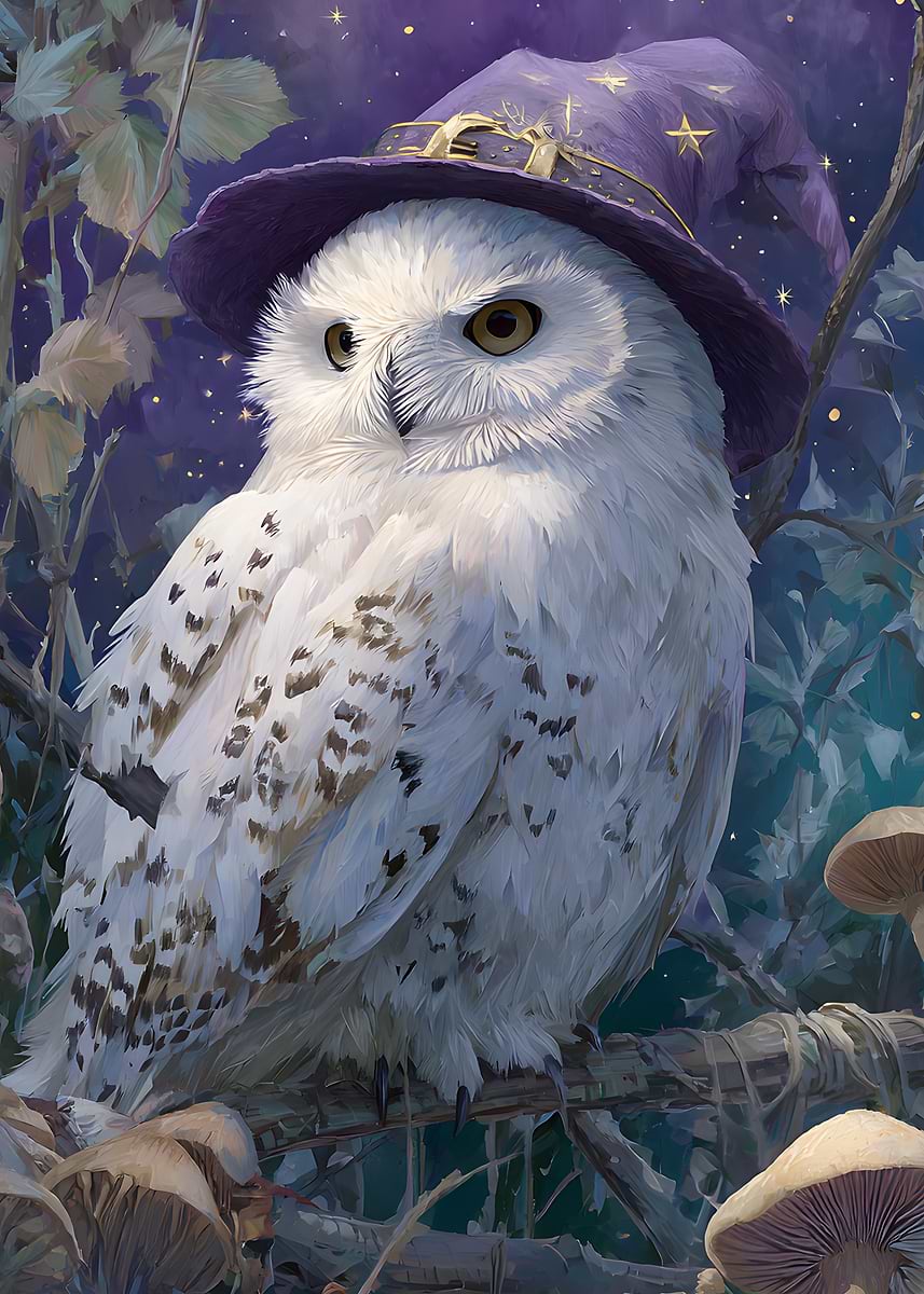 'Wizard Owl in Enchanted Forest' Poster, picture, metal print, paint by ...