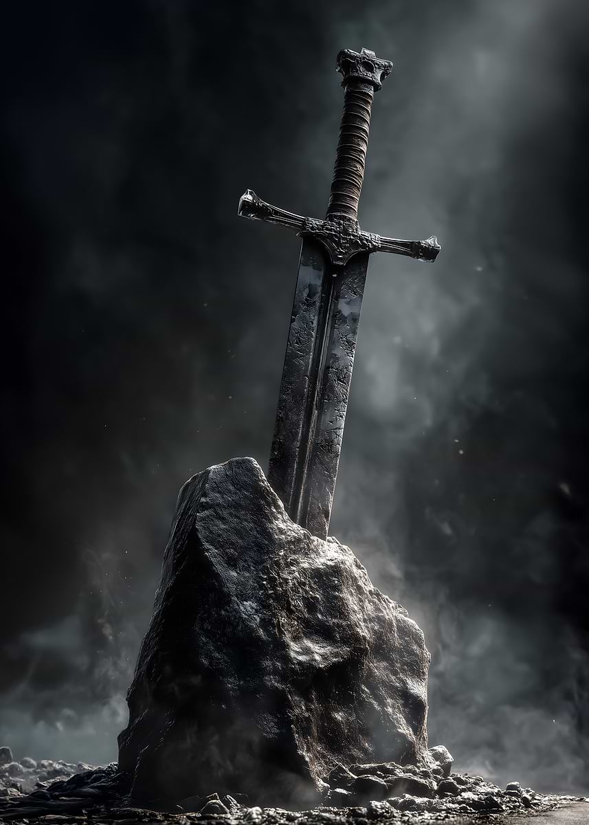 'Sword in Stone Fantasy Scene' Poster, picture, metal print, paint by ...