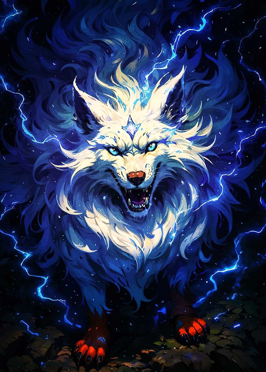 'Electric Wolf Fantasy Creature ' Poster, picture, metal print, paint ...