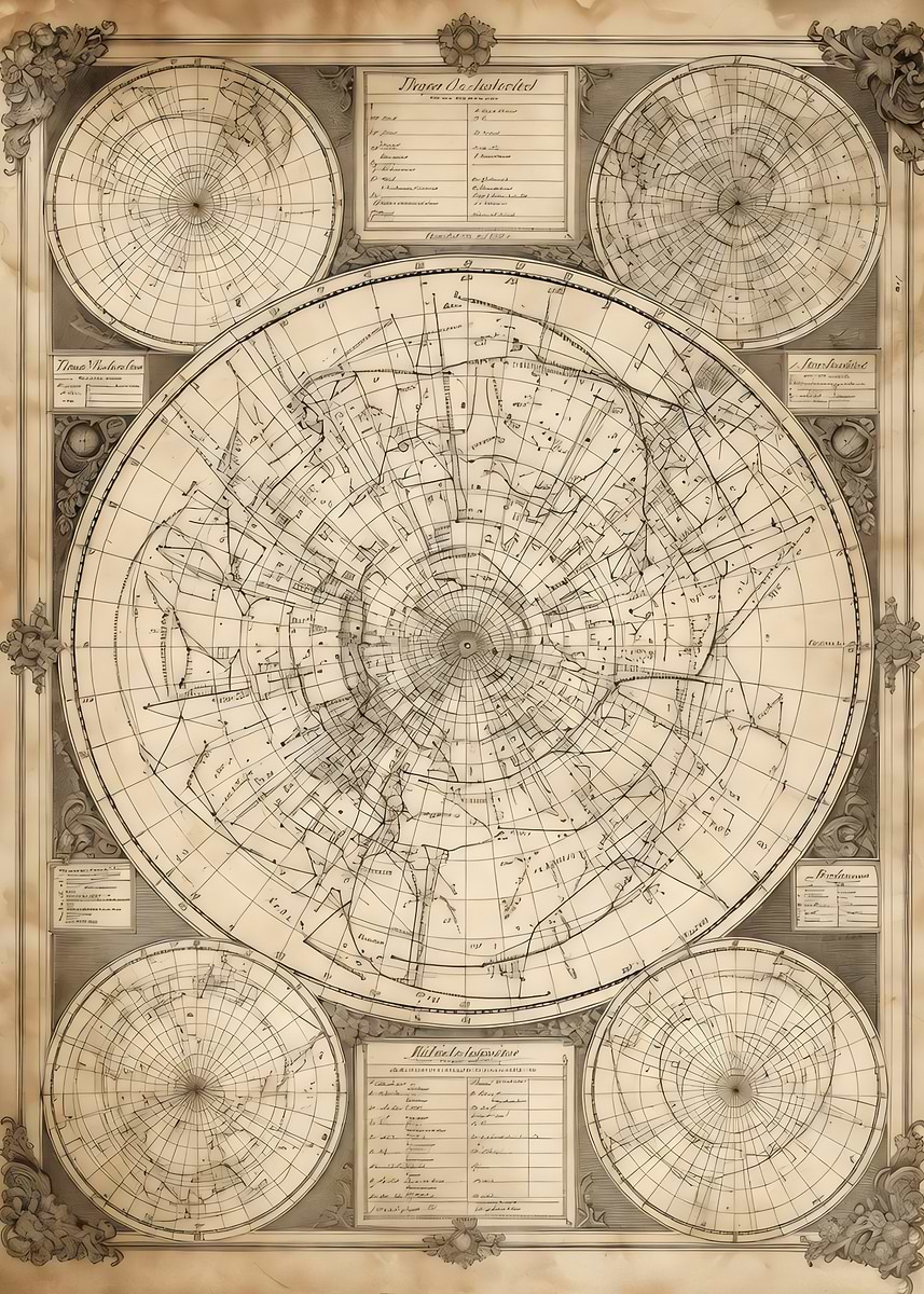 'Antique Celestial Map with Constellations' Poster, picture, metal ...