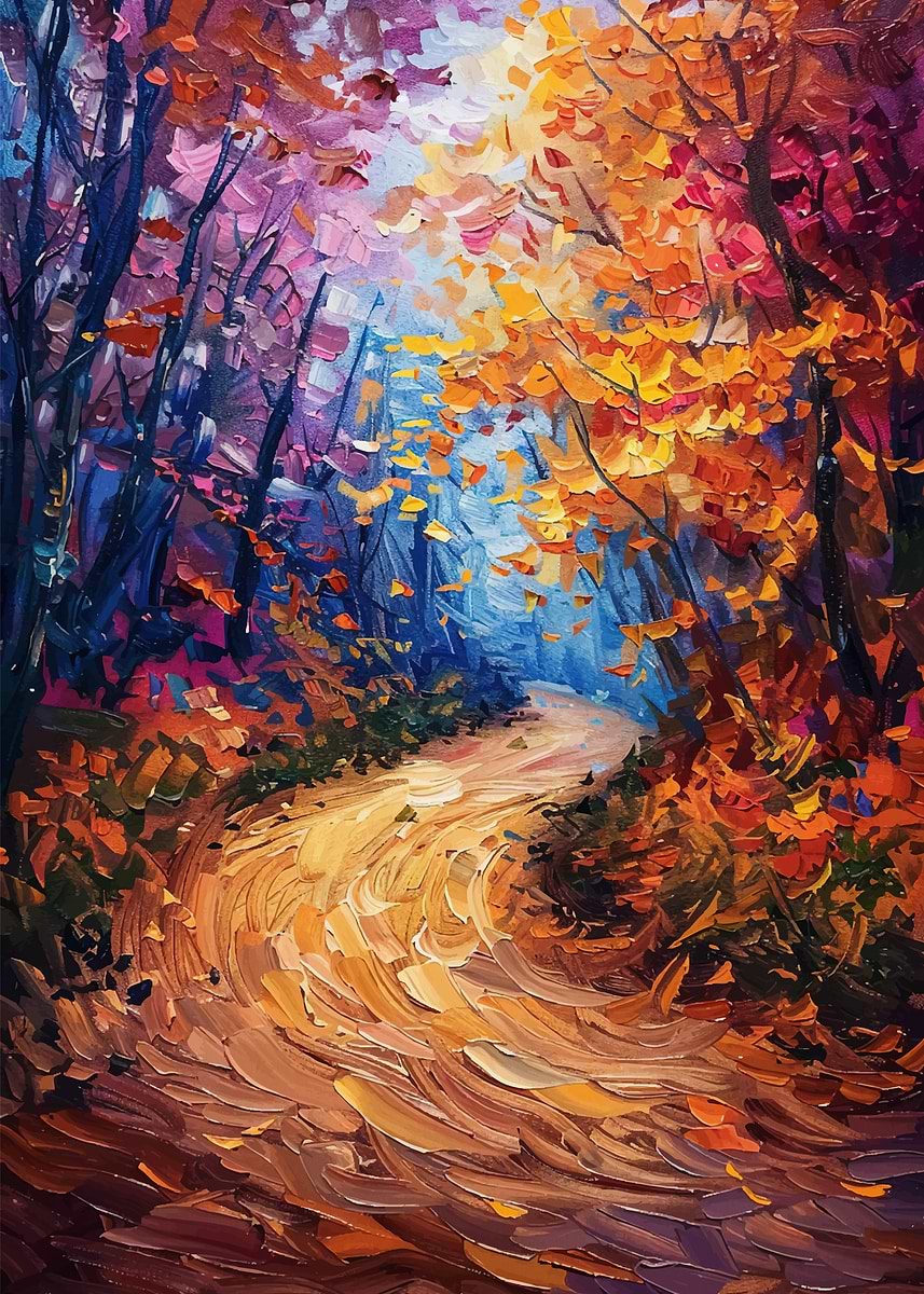 'Autumn Forest Path Painting' Poster, picture, metal print, paint by ...