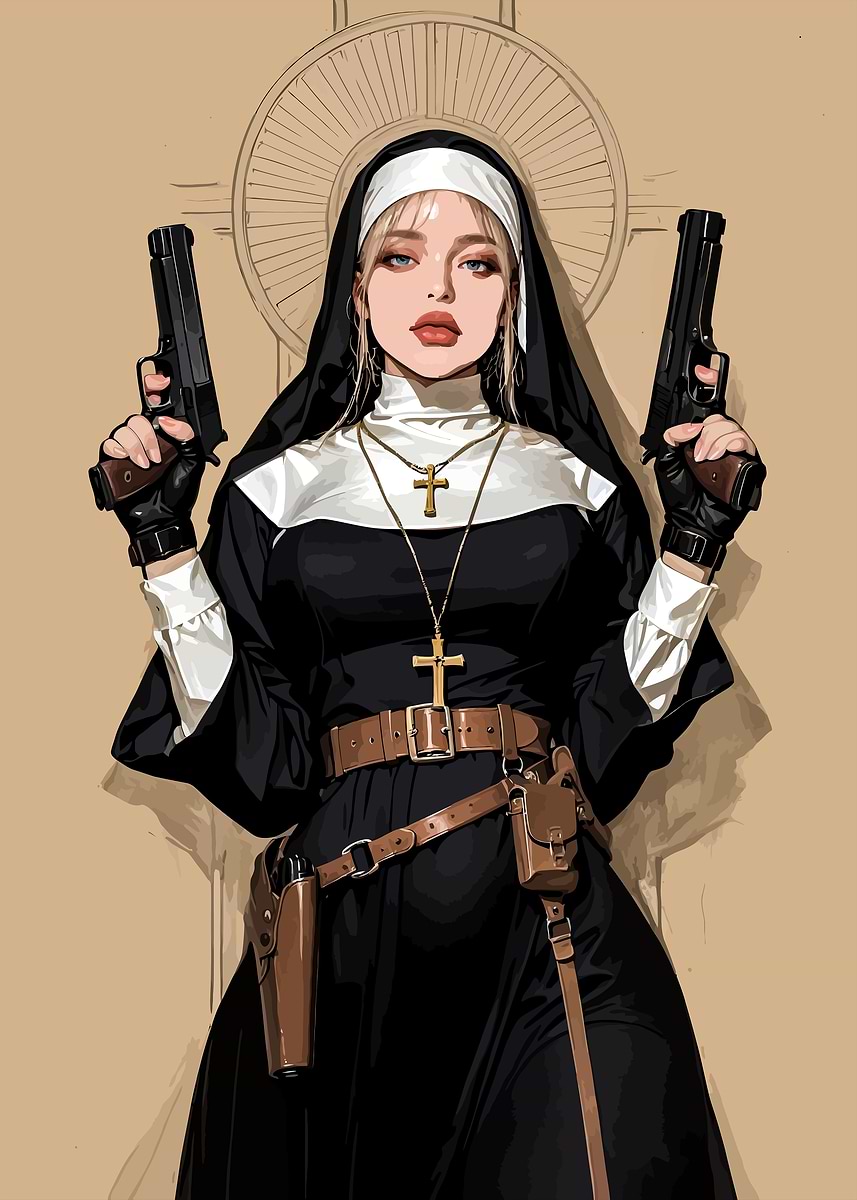 'Nun with Guns Digital Art' Poster, picture, metal print, paint by ...