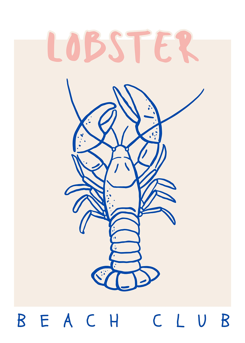 'Lobster Beach Club Illustration' Poster, picture, metal print, paint ...