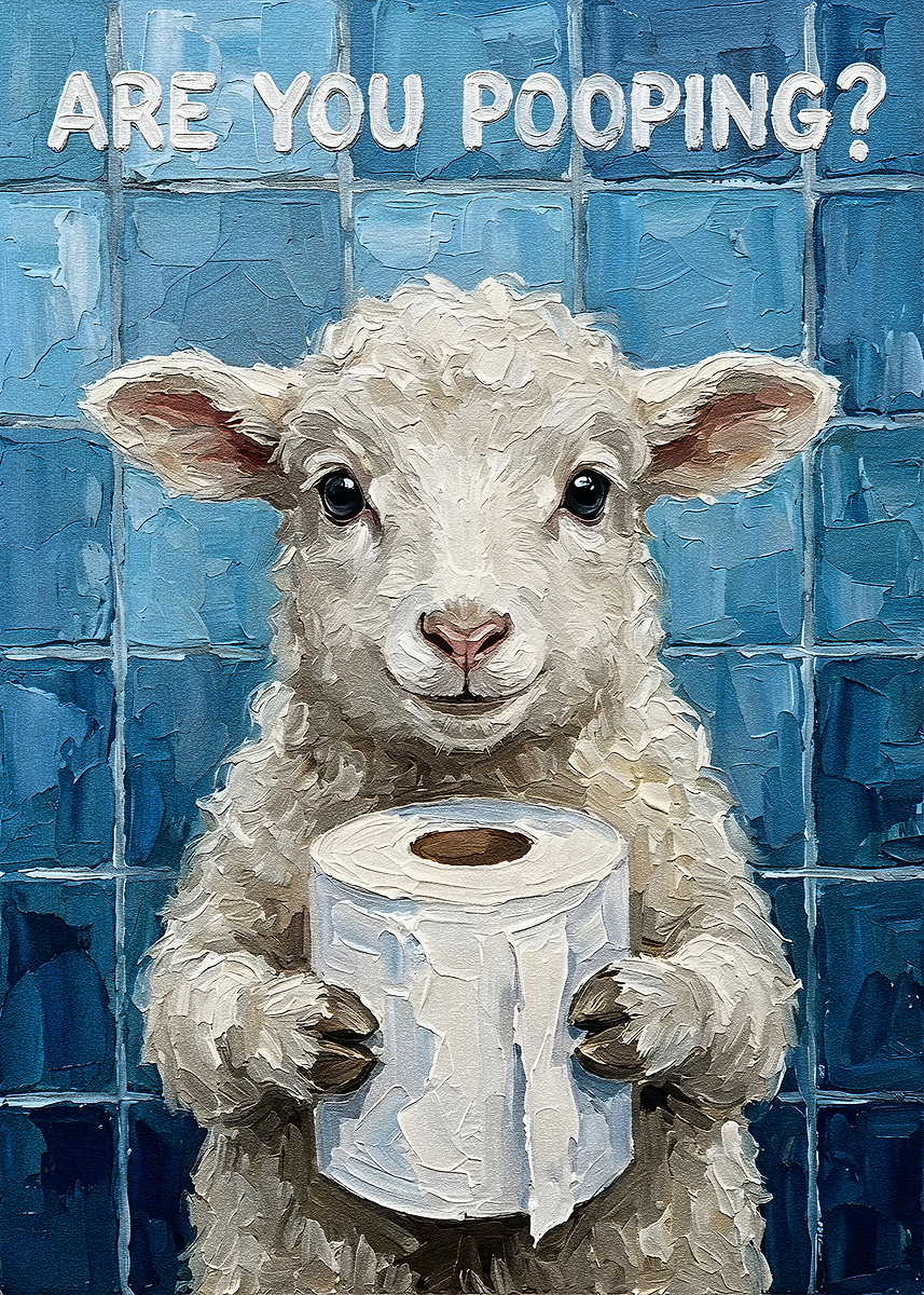 'Are You Pooping? Sheep with Toilet Paper' Poster, picture, metal print ...