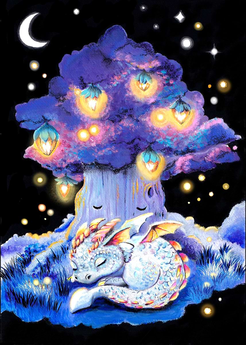 'Sleeping Dragon Under a Magical Tree' Poster, picture, metal print ...