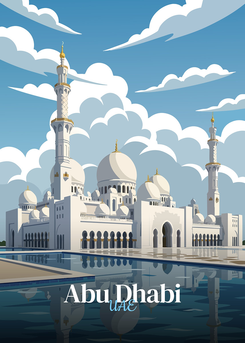 'Abu Dhabi Mosque Illustration' Poster, picture, metal print, paint by ...