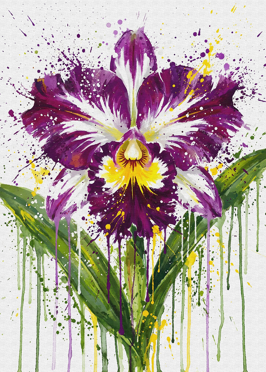 'Watercolor Orchid with Splatter Effect' Poster, picture, metal print ...