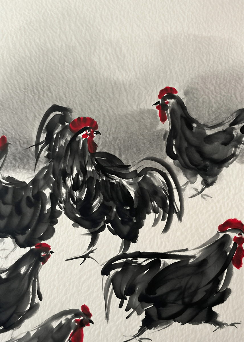 'Ink Painting of Roosters' Poster, picture, metal print, paint by ...