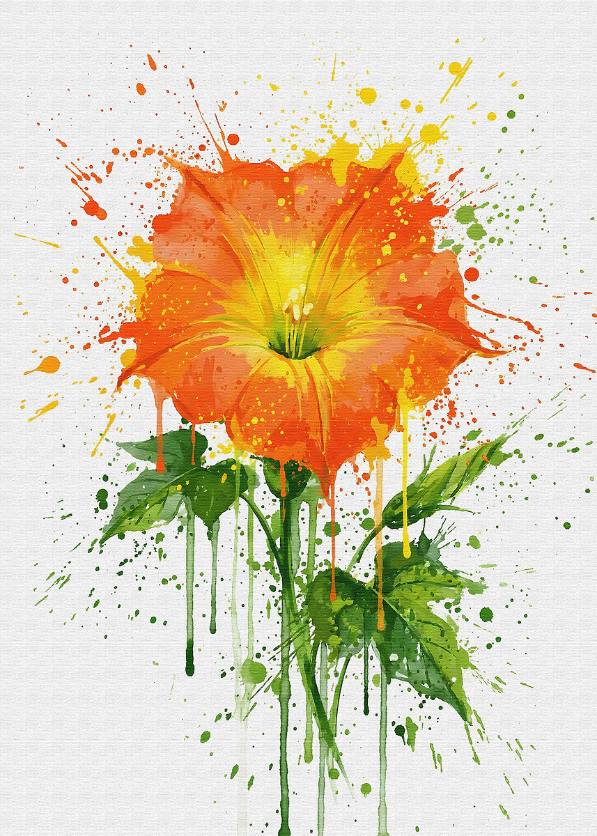 'Orange Flower Watercolor Splatter Art' Poster, picture, metal print ...