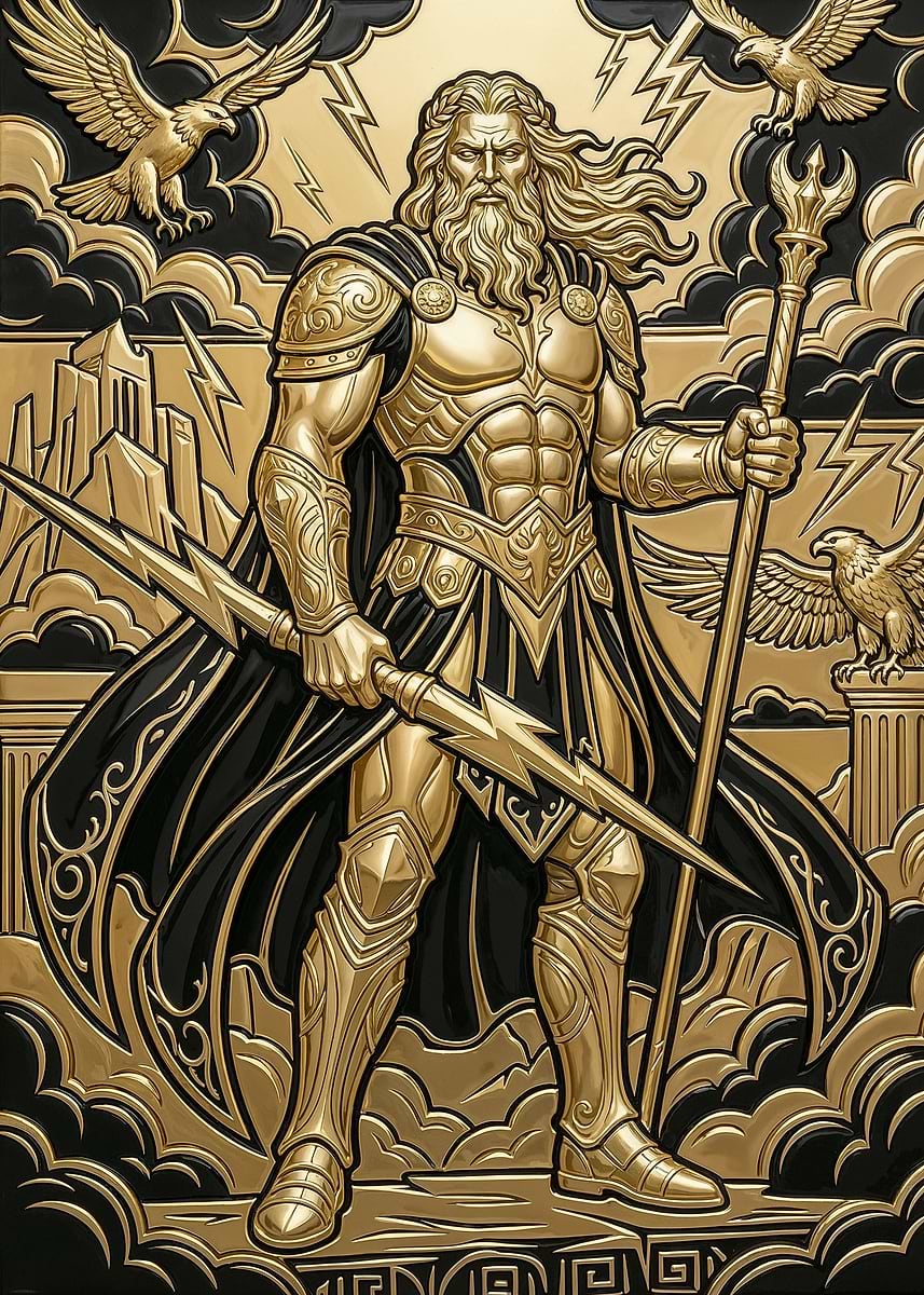'Golden Zeus God of Thunder' Poster, picture, metal print, paint by ...