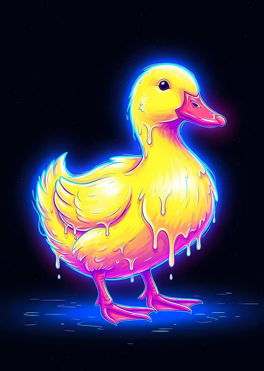 'Neon Dripping Duck Illustration' Poster, picture, metal print, paint ...