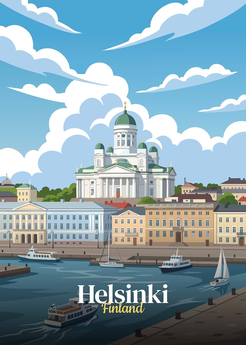 'Helsinki Finland Cityscape Illustration' Poster, picture, metal print ...