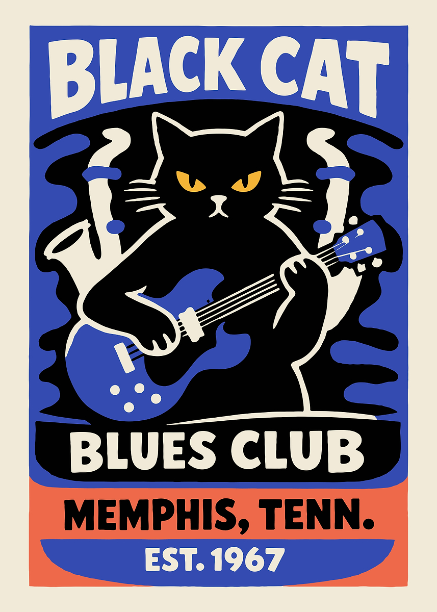 'Black Cat Blues Club Memphis Poster' Poster, picture, metal print ...