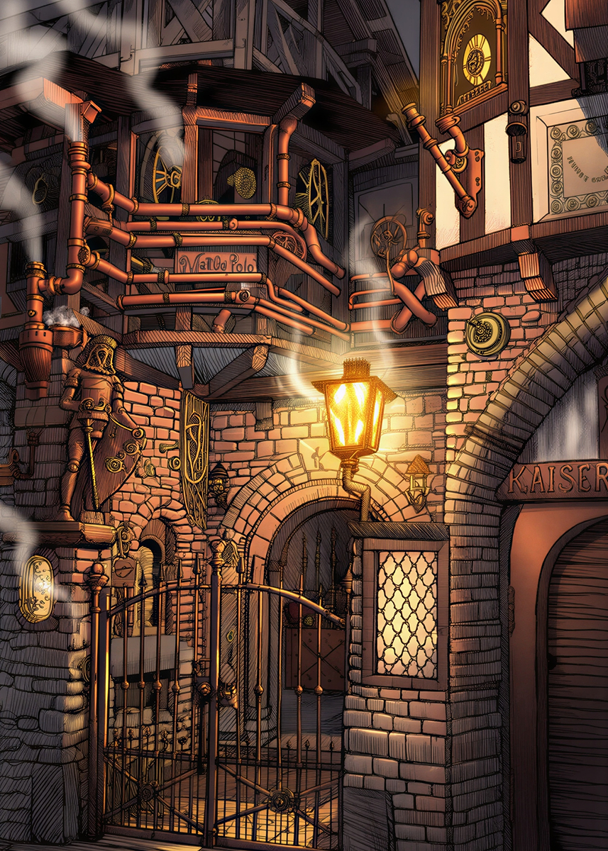 'Steampunk Cityscape with Intricate Details' Poster, picture, metal ...