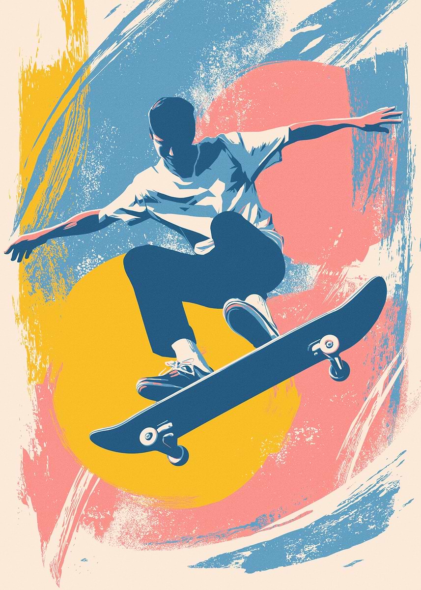 'Skateboarder in Action with Abstract Background' Poster, picture ...