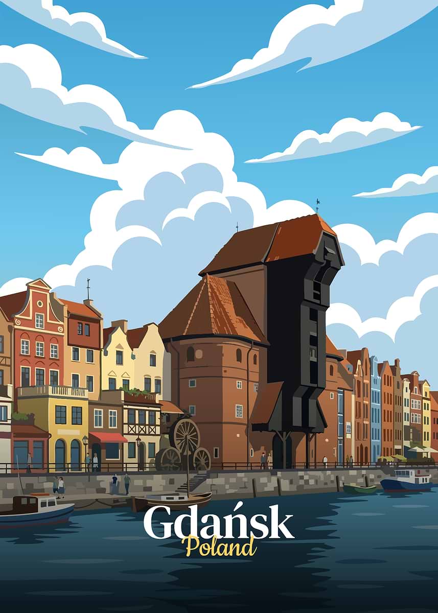 'Gdansk Poland Travel Poster Illustration' Poster, picture, metal print ...