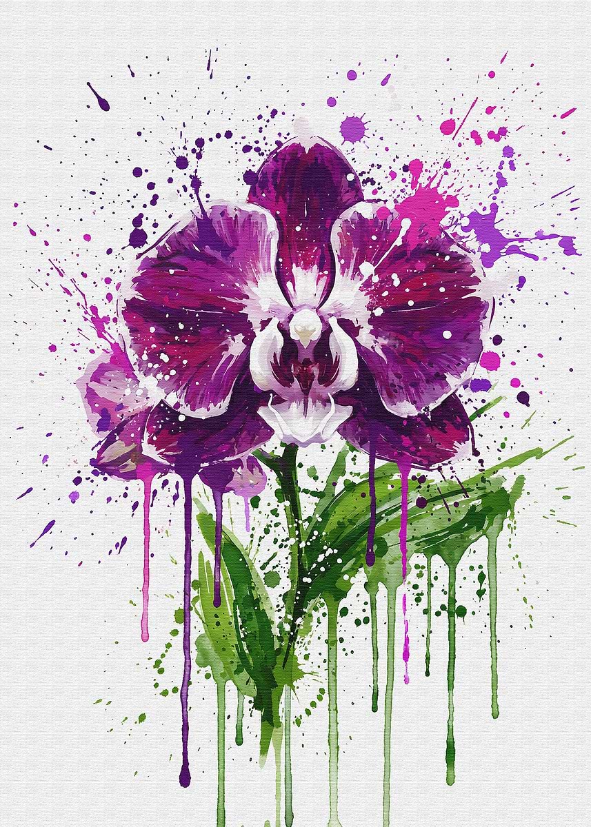 'Watercolor Orchid with Splatter Effect' Poster, picture, metal print ...