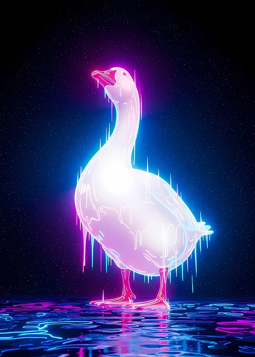 'Neon Goose in a Cyberpunk Scene' Poster, picture, metal print, paint ...
