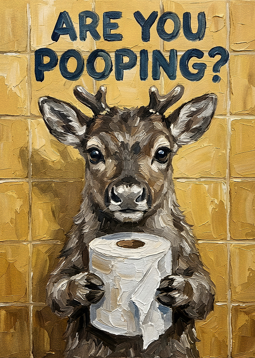 'Are You Pooping? Deer with Toilet Paper' Poster, picture, metal print ...