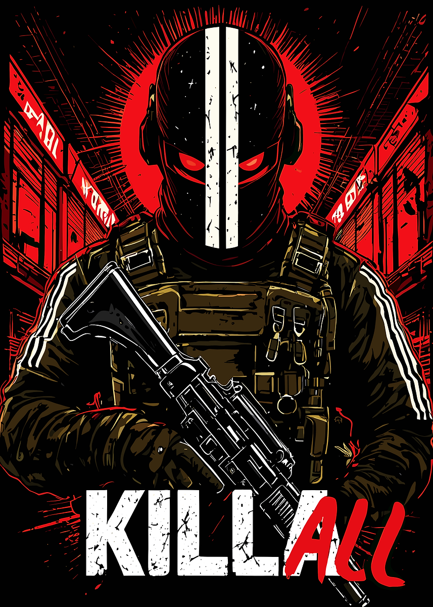 'Kill All - Tactical Shooter Illustration' Poster, picture, metal print ...