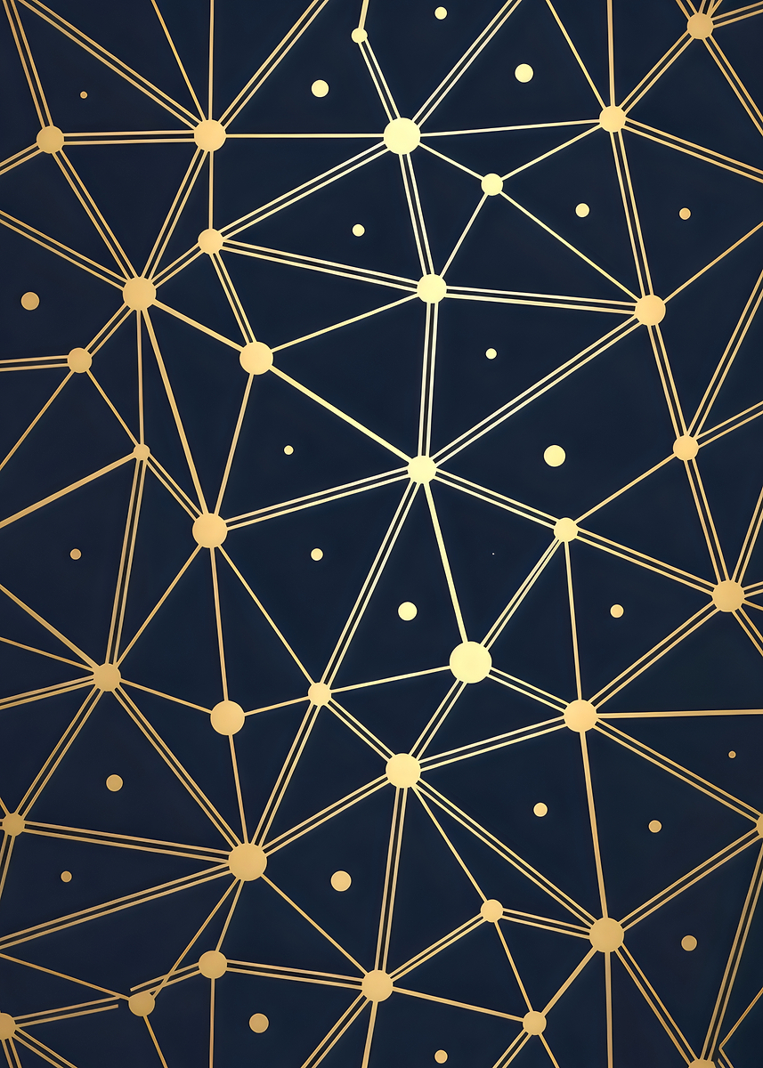 'Geometric Gold Pattern on Dark Blue' Poster, picture, metal print ...