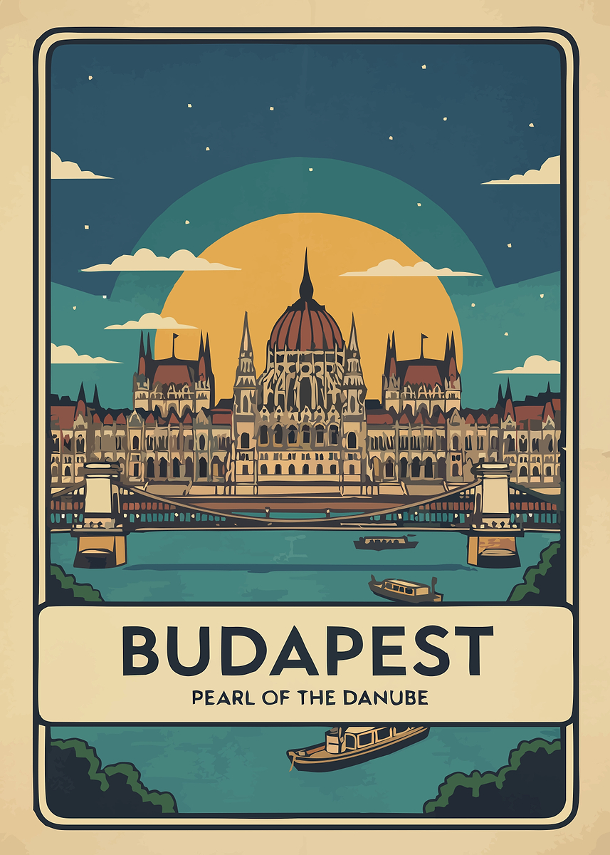 'Budapest Travel Poster: Pearl of Danube' Poster, picture, metal print ...
