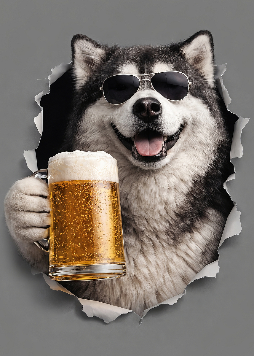 'Cool Dog with Beer Mug' Poster, picture, metal print, paint by Hexor ...