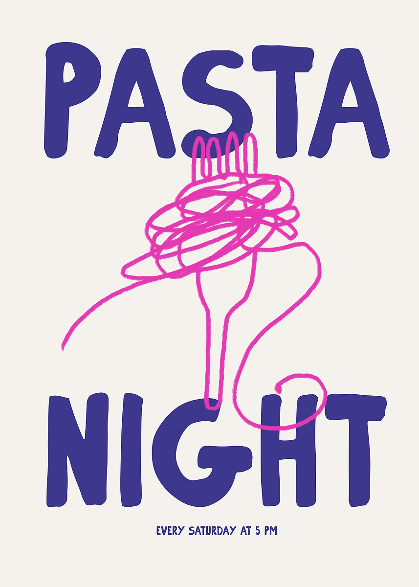 'Pasta Night Poster' Poster, picture, metal print, paint by NorwesClub ...
