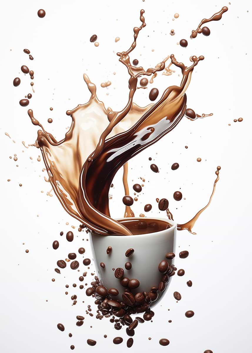 'Coffee Splash with Beans' Poster, picture, metal print, paint by Roman ...