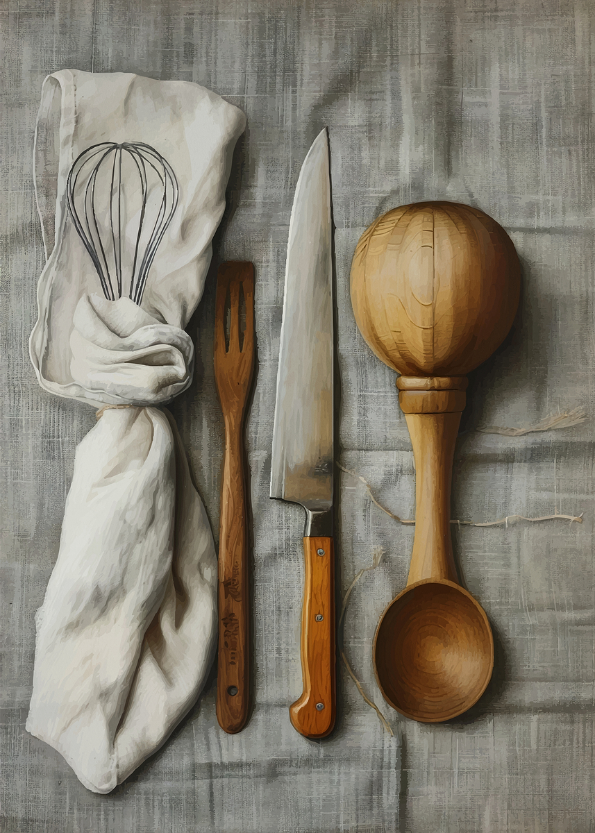 'Kitchen Utensils Still Life Painting' Poster, picture, metal print ...