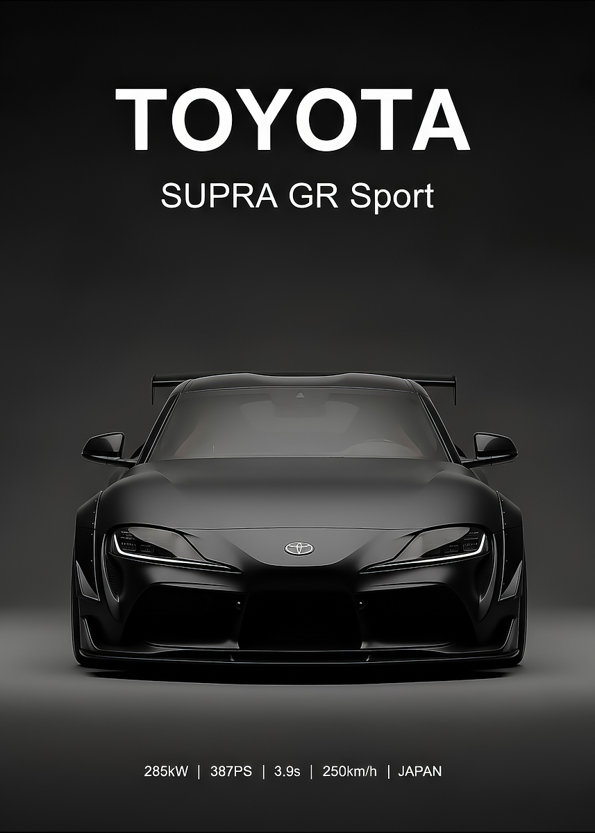 'black Toyota Supra GR Sport Car' Poster, picture, metal print, paint ...