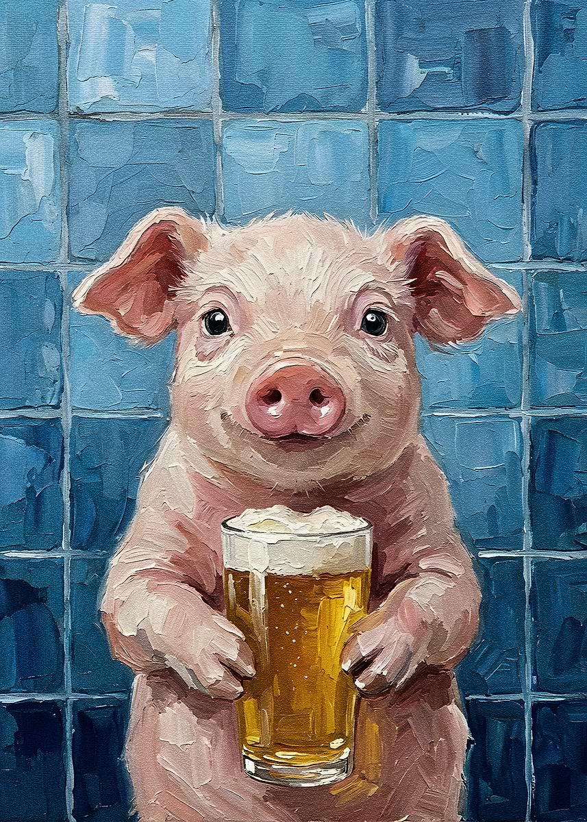 'Pig with Beer Painting' Poster, picture, metal print, paint by ...