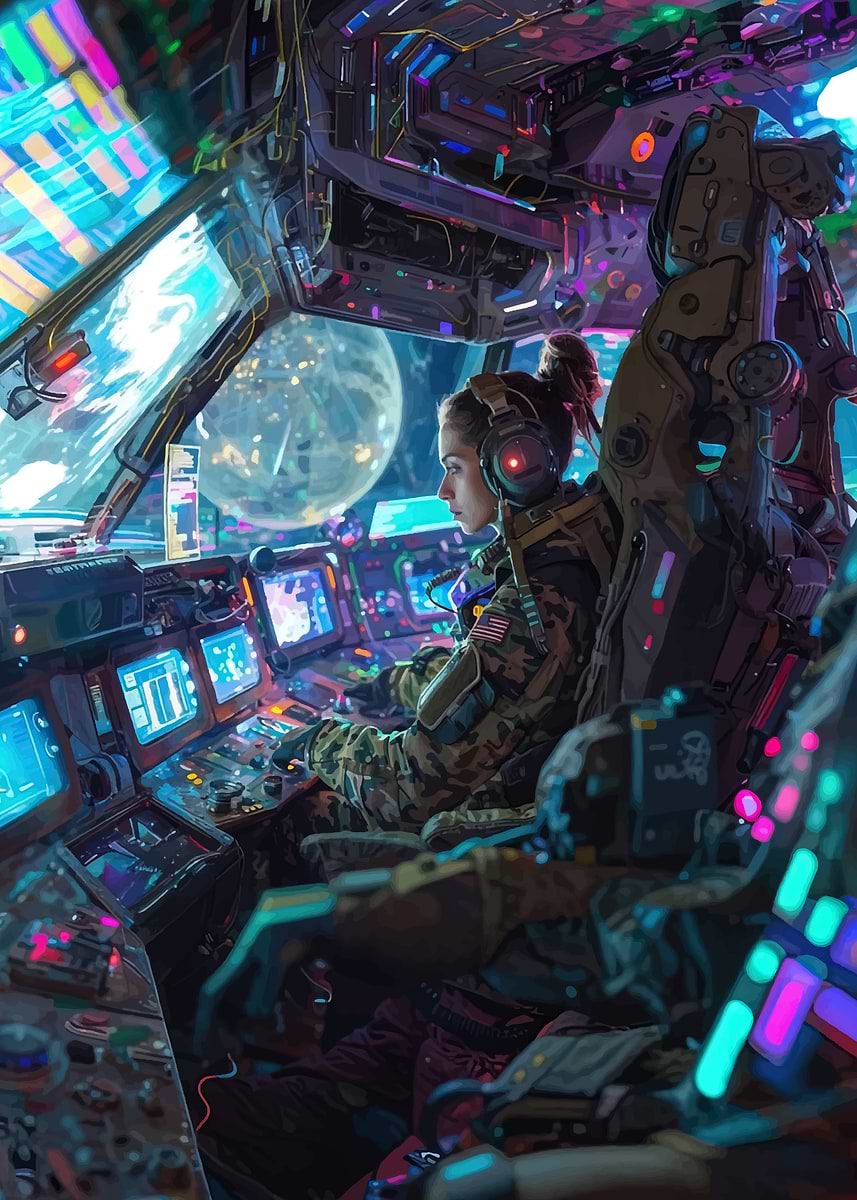 'Futuristic Military Pilot in Spaceship Cockpit' Poster, picture, metal ...