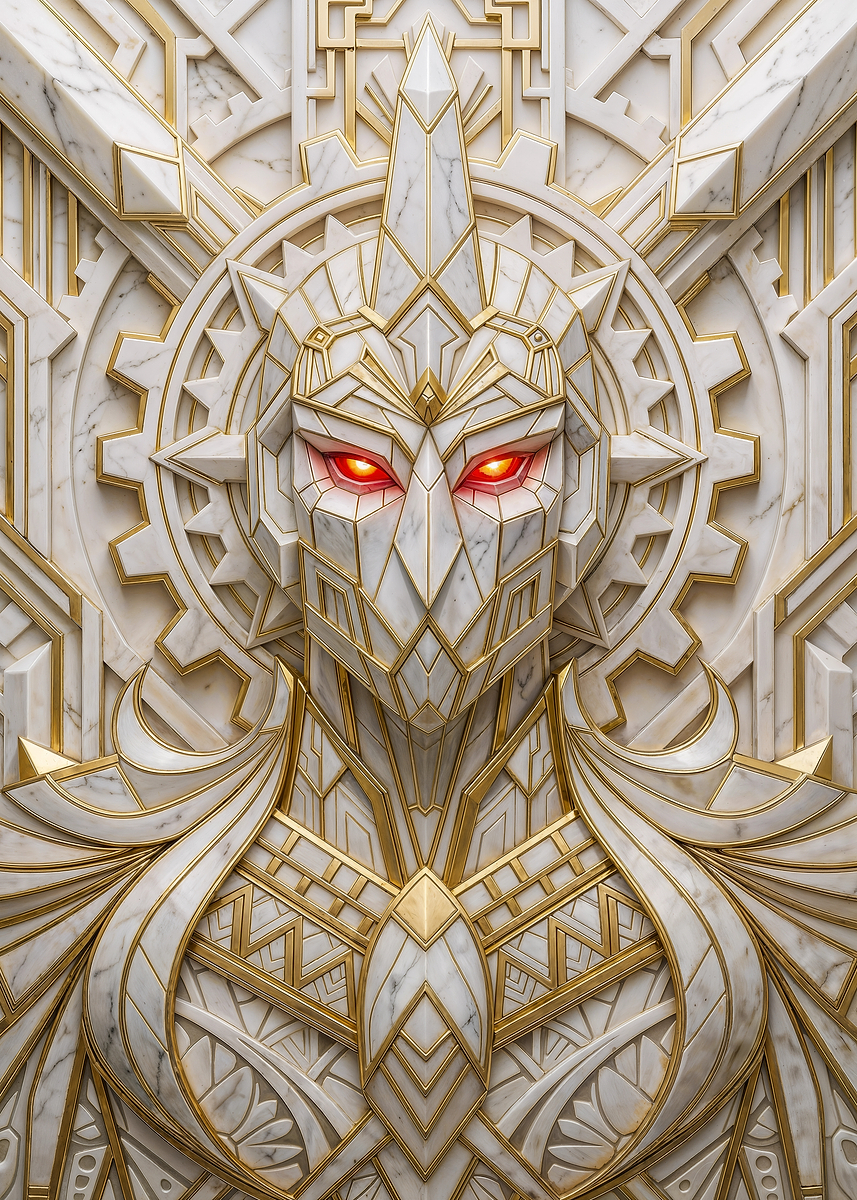 'Art Deco Marble Knight Mask in White and Gold' Poster, picture, metal ...